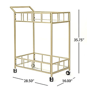 Christopher Knight Home Alice Indoor/Outdoor Industrial Modern Iron and Glass Bar Cart, Gold