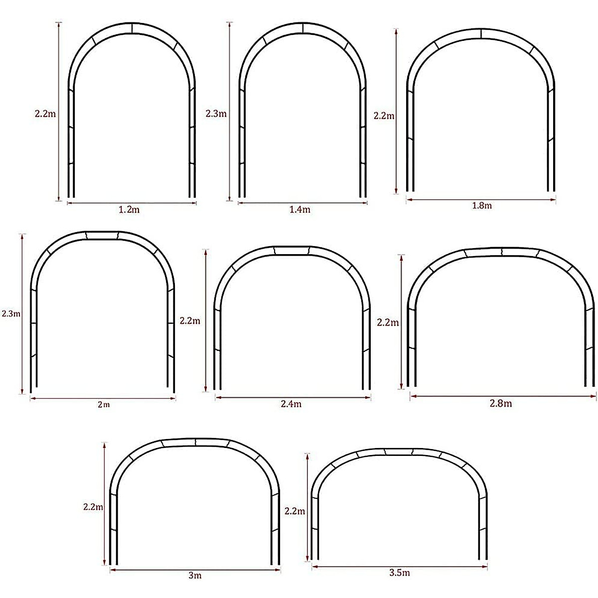 Heavy Duty Metal Garden Arch, Rose Arches Arbor Flower Stand, Wedding Arch Party Ceremony Decoration Climbing Plant Support Trellis, with Base,White,W1.2M*H2.2M