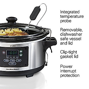 Hamilton Beach Portable 6 Quart Set & Forget Digital Programmable Slow Cooker with Lid Lock, Dishwasher Safe Crock & Lid, Temperature Probe, Stainless Steel