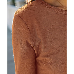 Sherosa Womens Long Sleeve Tops Dressy Casual Fall Crew Neck Solod Color Basic T-Shirts Burnt Orange,M