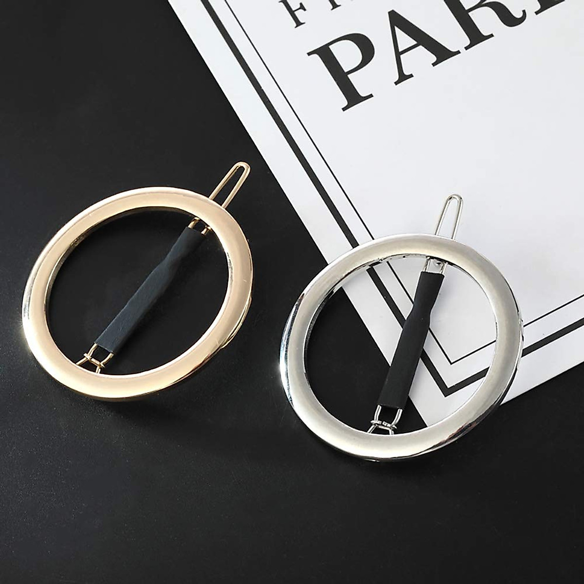 GIYOMI 2 Pcs Minimalist Hair Clip for Women and Girls, Newly designed Hollow Hoop Round Circle Geometric Metal Hair Clip Bobby Pin Ponytail Holder Hair Accessories(Gold & Silver)