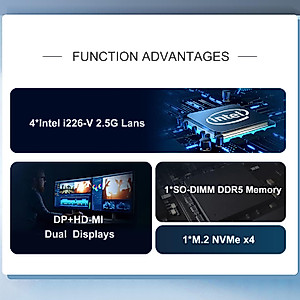 Mrroute Mini Computer Host 12th Gen i3-N305 Dual Display Fanless Mini Desktop No RAM No SSD DDR5 4 Lans Barebone Mini PC