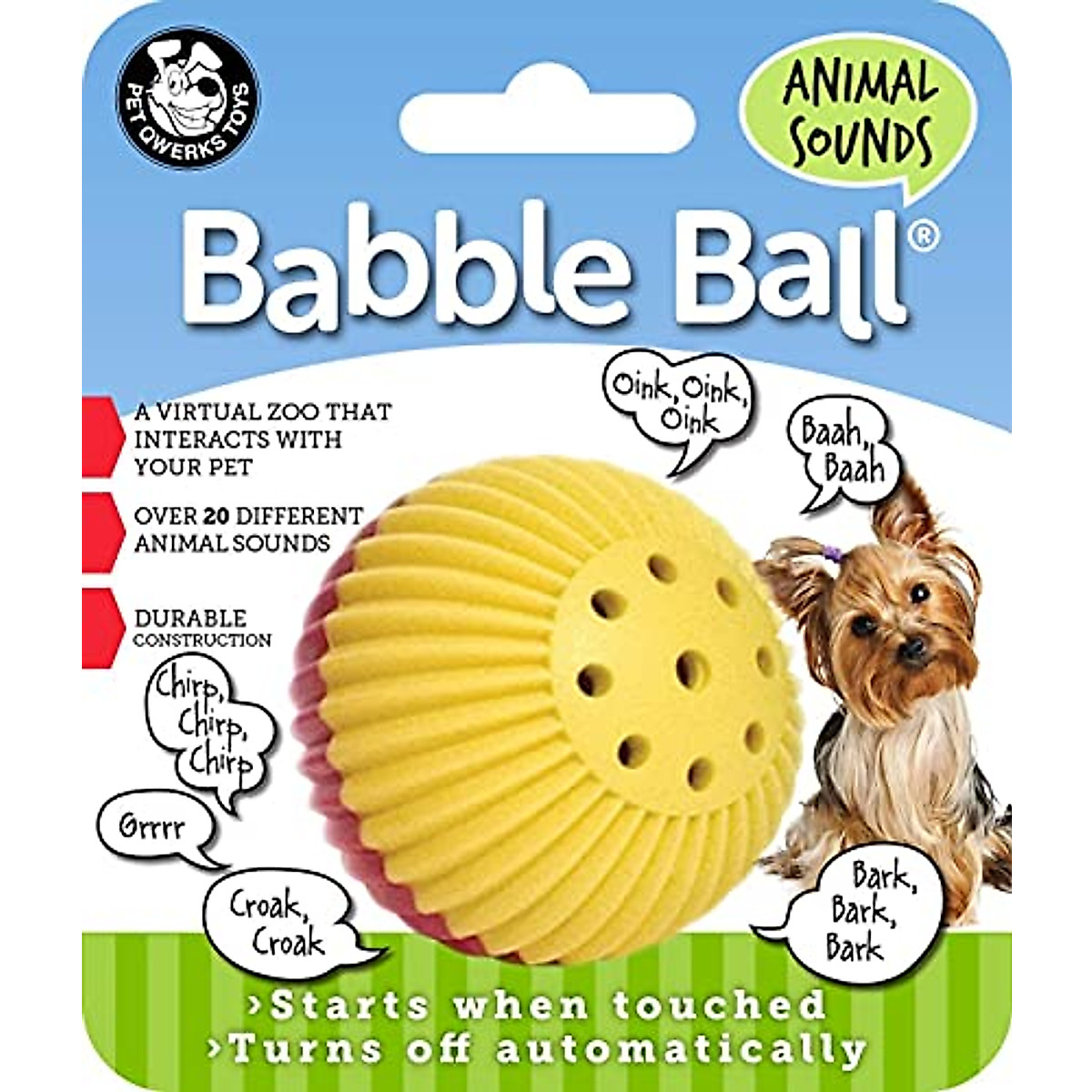 Pet Qwerks Animal Sounds Babble Ball - Interactive Chew Dog Toy - Small