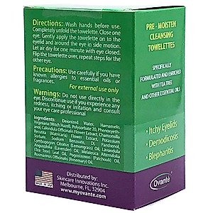 Ovante Eyelid Wipes With Coconut, Tea Tree Oil For Demodex, Blepharitis & Itchy Eyelids - 14 ct