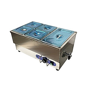 INTBUYING 5 Pan Food Warmer Steam Table Countertop Steamer Kitchen Supply