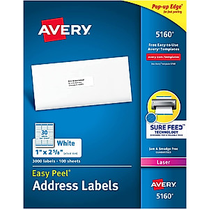 Avery Mailing Address Labels, Laser Printers, 3,450 Labels, 1 x 2-5/8, Permanent Adhesive, FBA Labels (5160)