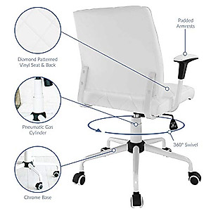 Modway Lattice Modern Faux Leather Mid Back Computer Desk Office Chair In White