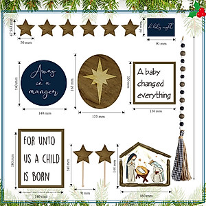 Bucherry 1 Sets Christmas Christian Jesus Nativity Tiered Tray Decor Farmhouse Nativity Decor Angels Mangers Jesus' Birth Wooden Christian Decor for Home Table Mantel