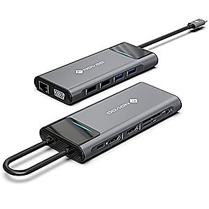 USB C Docking Station Dual Monitor for Dell/HP/Lenovo/Surface Laptop, Triple Display USB C Hub Multiple Adapter, USB C Dongle with 2 HDMI 4K+VGA+4 USB Port+100W PD Charger+Ethernet+SD/TF+Audio NOVOO