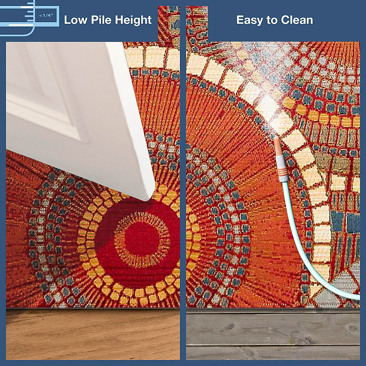 Liora Manne Marina Low Profile Durable Indoor/Outdoor Woven Rug- Circles Saffron 6'6" x 9'4"