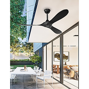 BECLOG Ceiling Fan With Remote Control,Indoor/Outdoor Ceiling Fans with Noiseless DC Motor and 3 Downrods.60inches,Ceiling Fans No Lights Plastic Fan Blade Black