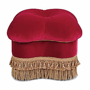 Jennifer Taylor Home Ellen Upholstered Clover Ottoman with Gold Bullion Fringe, Siren Red Performance Velvet