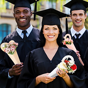 Teling 18 Pcs Single Flower Sleeve Love Heart Floral Bouquet Bags Paper Flower Wrapping Box Waterproof Packaging Bag with Ribbons for Flower Florist Gift, Pink, Rose Gold, White, 7.1 x 18 Inch