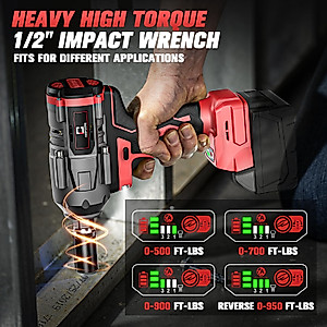 Cerycose Cordless Impact Wrench 1/2 inch for Milwaukee 18V Battery, 900Ft-lbs (1200N.m) Brushless High Torque Impact Gun (No Battery)