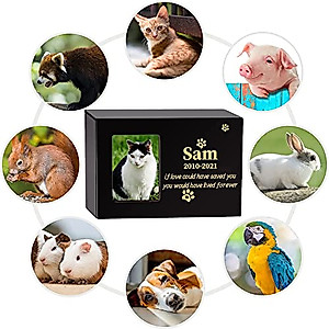 Custom Pet Urns for Dogs Ashes, Wood Personalized Cat Dogs Urns [Unique], Photo Box Pet Cremation Urn, Memorial Urns for Ashes with Delicate, Keepsake Pet Urns for Cat Dogs Ashes(Black)