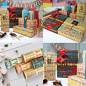 Larcenciel Birthday Wrapping Paper, Kraft Gift Wrapping Paper, Brown Recycled Wrapping Paper, Blue and Red Happy Birthday Design, Gift Wraps for Birthday, Baby Shower, DIY Craft,5 Sheets 27.5x19.6inch