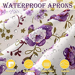 Syhood 3 Pieces Kitchen Floral Aprons Soft Flower Aprons Women Chef Aprons Adjustable Cooking Aprons with Pockets for Kitchen Cooking Baking Gardening Household Cleaning Supplies, 3 Colors