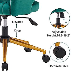 Home Office Chair Swivel Velvet Desk Chair Modern Cute Green Desk Chair with Gold Base for Girls Women Ergonomic Study Seat Computer Task Stools for Living Room (Green)