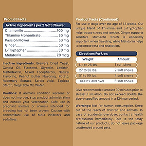 Calming Chews for Dogs with Melatonin - 60 Delicious Soft Treats for Dog Anxiety Relief for Large and Small Dogs - Peanut Butter Flavor - Includes Chamomile, Thiamine, L-Tryptophan