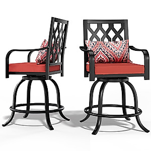 YITAHOME Metal Outdoor Bar Stools Set of 2, Heavy Duty Patio Bar Stools w/Max Bearing 352 Lbs, E-Coated Outdoor Swivel Bar Stools w/Cushion & Pillow for All Weather Patio Deck Poolside, Black