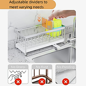 DMJWAN Kitchen Sink Caddy Sponge Holder Sink Caddy Organizer, 304 Stainless Steel Holder for Sink,Countertop with Removable Drain Tray with Diversion Drainage