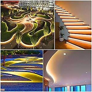 JINJUER LED Rope Lights, 50ft/15M Warm White Strip Lights with Clear PVC Jacket, Connectable and Flexible, Waterproof for Indoor Outdoor use, 110V Plugin Tape Lighting with High Brightness 450 LEDs