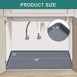 CANIVI Under Sink Mat, 34" x 22" Waterproof Silicone Under Sink Tray for Kitchen & Laundry Cabinets, Kitchen Cabinet Shelf Protector, Up to 3.3 Gallons Liquid, Fits 36 inch Standard Cabinet(Grey)