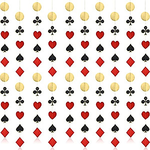 6 Pcs 46.3 Feet Casino Party Decorations Casino Party Hanging Paper Garlands Las Vegas Theme Poker Card Garlands Casino Night Banner Garland Party Photo Booth Backdrops Props(Cute Style)