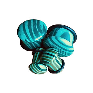 Lobal Domination PAIR of Single Flare Malachite Stone Plugs Gauges Earlets Body Jewelry (00g (10mm))