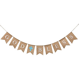 God Bless Baptism Banner by WATINC, Communion Party Banner, Christening Decoration Kit for Wedding, Baby Shower Party, First Communion (Blue)