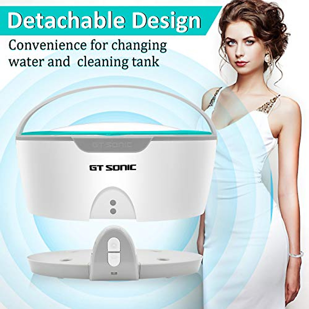 Ultrasonic Cleaner,450ml Ultrasonic Dental Cleaner with Special Denture Tray&Handle,40kHz Ultrasonic Jewelry Cleaner with 5min Auto Shut-Off for Denture Jewelry Necklaces Rings Glasses Watches