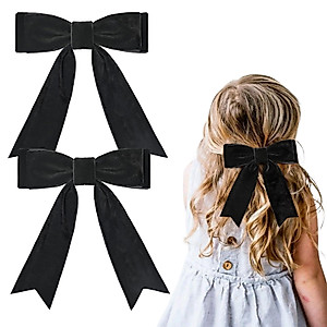 2PCS 5" Velvet Black Hair Bows Girls Hair Clips Ponytail Holder Accessories for Girls Toddlers