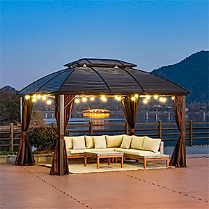 MGWYE 10x12 Hardtop Gazebo with Aluminum Frame, Metal Roof Gazebo Canopy with Curtains and Netting for Gardens, Patios