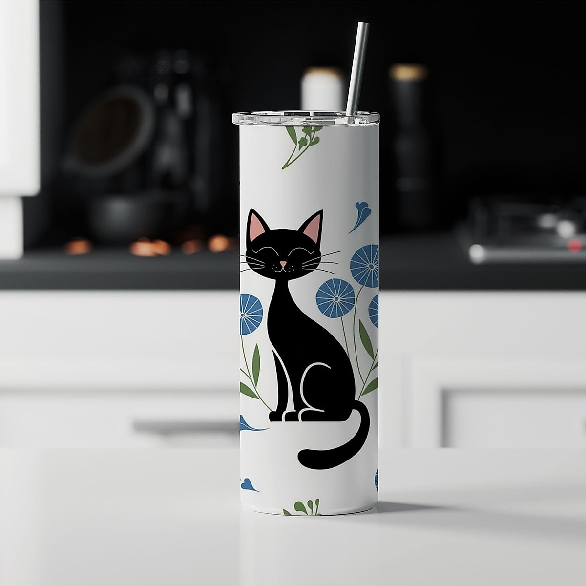 Medpol Cute black cat tumbler with lid and straw 20 oz insulated tumbler cups Cute black cat insulated travel coffee mugs for women cute sippy cups stainless insulated travel cups