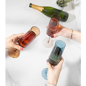 Saludi Colored Champagne Flutes - As Seen on 'Bachelor in Paradise' - 7oz (Set of 6) Stemmed Multi-Color Champagne Glass - Great for All Occasions and Gifts - Luxury, Durable, Hand-Blown