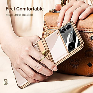 SHIEID Samsung Galaxy Z Flip4 Case with Hinge Protection, Crystal Hard PC Bumper Galaxy Z Flip 4 Crystal Case with Ring Transparent Cover for Samsung Galaxy Z Flip4, Mist Gold
