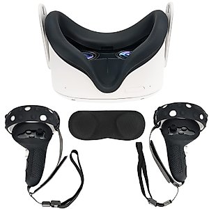 Riokko Controller Grips Cover for Oculus Quest 2, Vr Shell Face Protector Cover Silicone Accessories Anti-Throw Grips Cover with Adjustable Wrist Strap