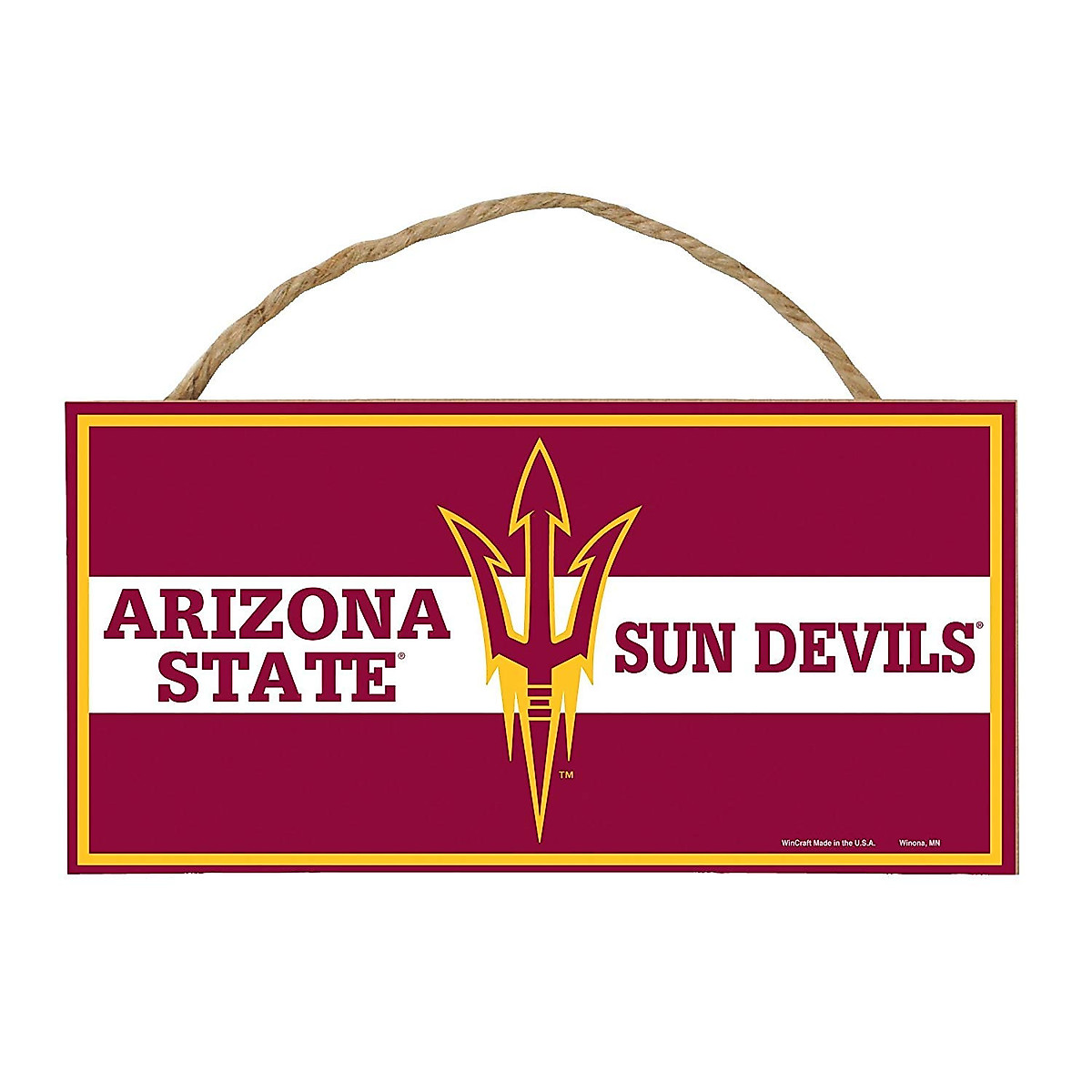 Bek Brands College and University Mascot Wood Sign with Rope Handle, 5 x 10 in (Arizona State Sun Devils)