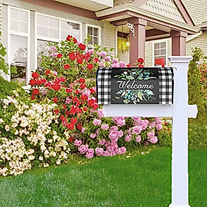 Kawani Wreath Buffalo Plaid Mailbox Covers Black White Plaid and Leaves Mailbox Cover Magnetic Welcome Mail Box Covers Garden Outdoor Decor Standard Size 21 x 18 Inchs