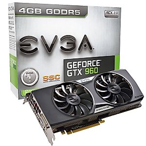 EVGA GeForce GTX 960 4GB SSC GAMING ACX 2.0+, Whisper Silent Cooling w/ Free Installed Backplate Graphics Card 04G-P4-3966-KR