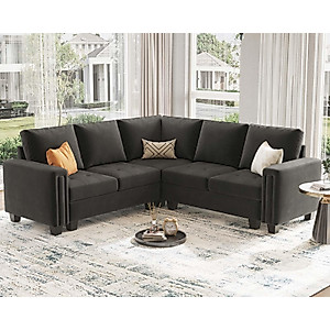 Belffin Velvet Modular Sectional Sofa Convertible Sectional Sofa Couch with Reversible Chaise L Shaped 4 Seater Corner Sofa Couch Grey