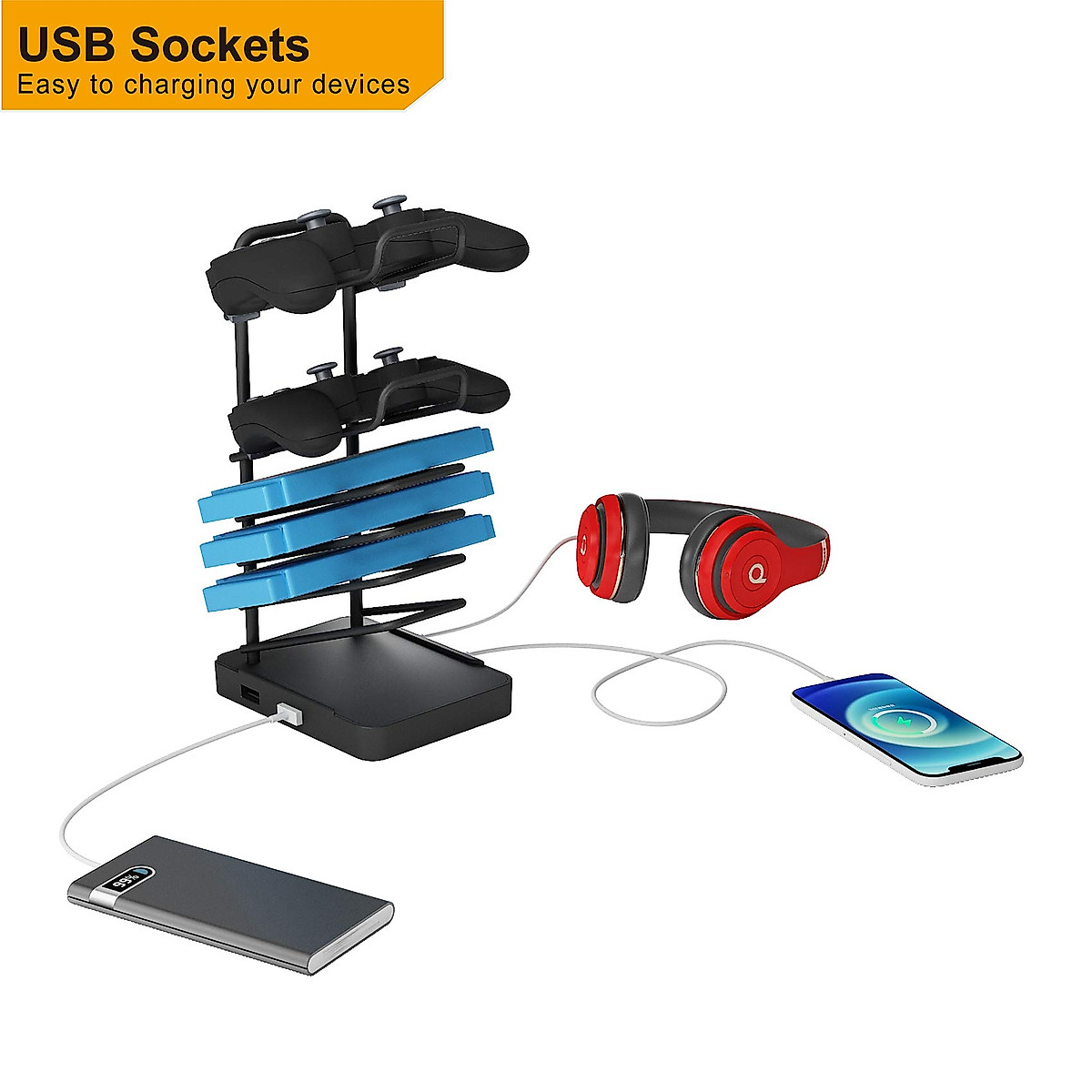 DESIGNA 55 Inch Gaming Desk with Led Lights, RGB Large Gaming Computer Desk with Free Mouse Pad,PC Gaming Table Gamer Desk Workstation with USB Handle Rack, Cup Holder,Headphone Hook, Black