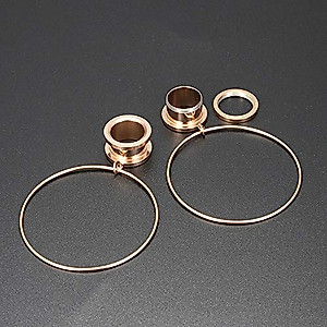 ZS Ear Tunnels Large Hoop Ear Plugs Rose Gold Ear Gauges 316L Stainless Steel Expander Dangle Gauges 6g-3/4 IN