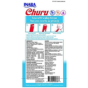 INABA Churu Lickable Purée Natural Cat Treats (Tuna with Scallop Recipe, 4 Tubes)