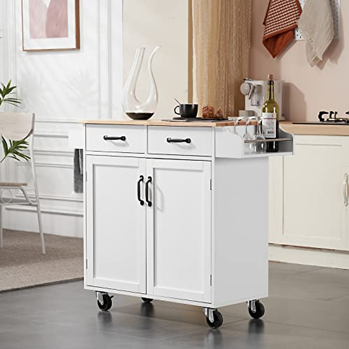 Kitchen Storage Cart Trolley Kitchen Island on Wheels with Storage, Rolling Kitchen Cart Rolling Kitchen Island Cart, Bar Serving Cart, 2-Door Cabinet Compact Trolley on Wheels MDF 99.5 x 40 x 85.5CM