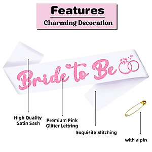 SKJIAYEE Bride to Be Sash, Bachelorette Party Sash Decorations for Hen Party Bridal Shower Engagement Wedding Party, Glitter Pink White Sash for Bride - Bachelorette Favor