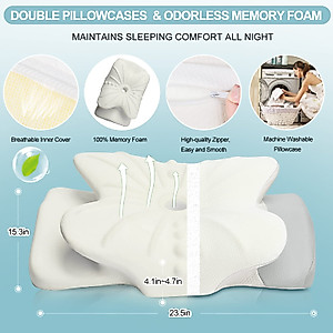 Pulatree Cervical Pillow for Neck Pain Relief, Odorless Contour Memory Foam Pillows, Ergonomic Orthopedic Bed Pillows for Sleeping, Support Side Back Stomach Sleeper (Queen)