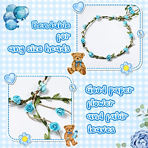 Bear Theme Blue Mom to Be Sash Baby Shower Dad to Be Pin and Flower Crown Headband for Gender Reveals Party Baby Shower Party Favors Decorations for Boys and Girls Pregnancy Props Keepsake Gifts