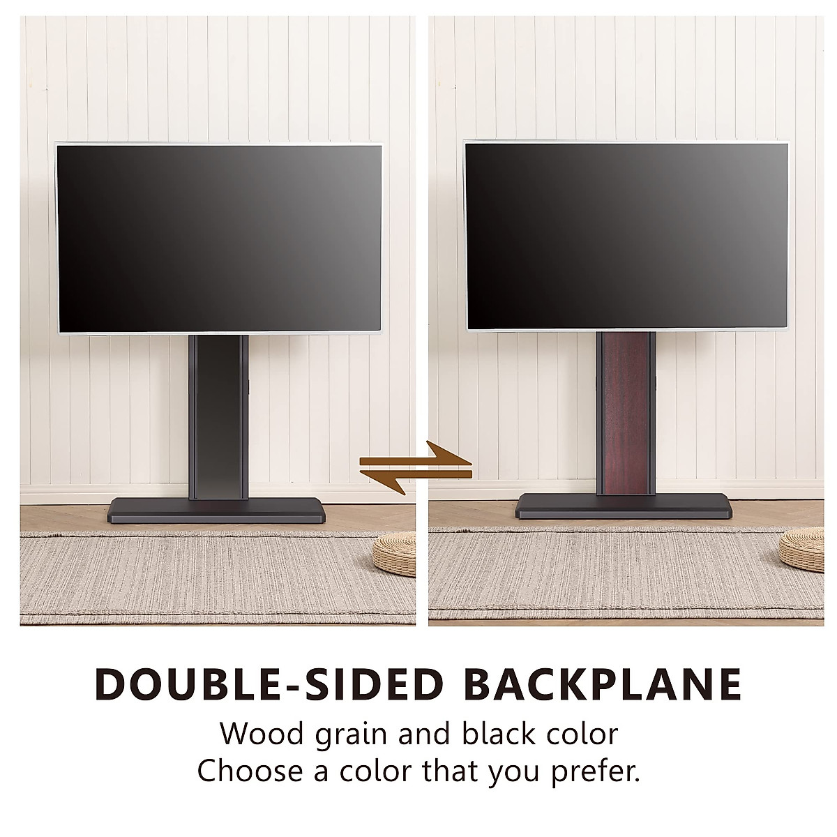 FITUEYES Universal Floor TV Stand with Swivel Height Adjustable Mount for 32 43 50 55 65 75 inch TVs, Mid Century Modern Corner TV Stand Space Saving for Living Room Bedroom (Black & Walnut)