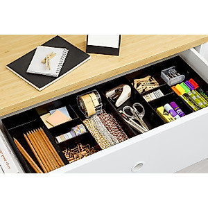 CAXXA 3 Slot Drawer Organizer with Two Adjustable Dividers - Junk Drawer Storage for Office Desk Supplies and Accessories, Black (1 Pack)